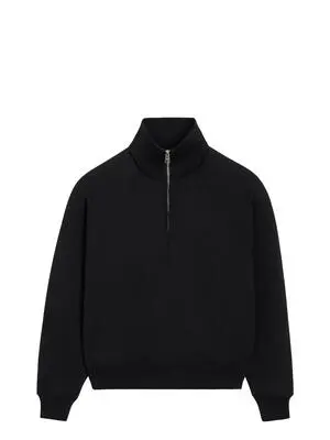 AMI Paris Cotton Zip Sweatshirt With Embossed Logo - Black