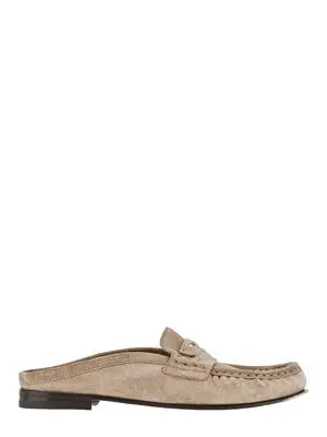 Fendi Suede Leather Gathered Detail Sabots - Beige