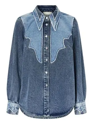 ALEMAIS Jesse Embroidered Denim Shirt - Blue