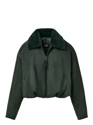 UGG Coleta Faux Suede Bubble Jacket With Faux Fur Trim - Arugula