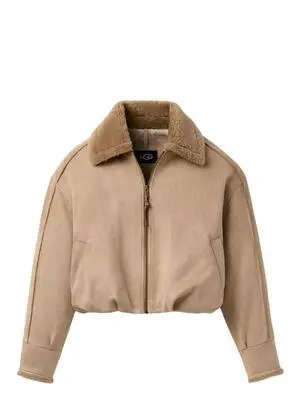 UGG Coleta Faux Suede Bubble Jacket With Faux Fur Trim - Sand