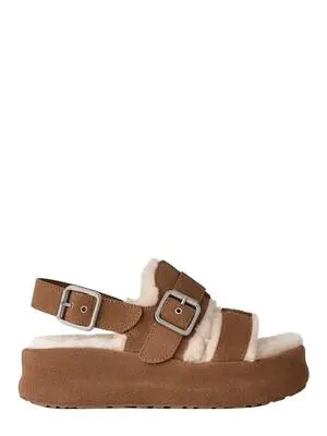 UGG Enwrap Suede Sheepskin Platform Sandals With Buckle Detail - Chestnut