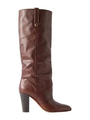 Chloé Anouk 85 Embellished Leather Knee-high Boots - Brown