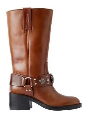 Chloé Dakota Stud-embellished Leather Knee Boots - Tan