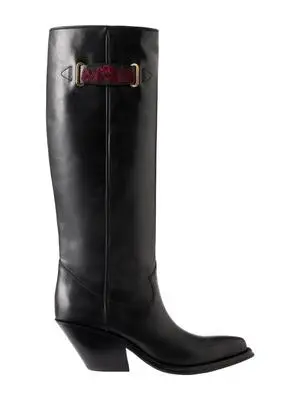 Chloé Azelan Embroidered Leather Knee-high Boots - Black