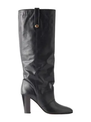 Chloé Anouk 85 Embellished Leather Knee High Boots - Black
