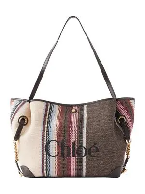 Chloé Clover Leather-trimmed Striped Tweed Tote - Multi