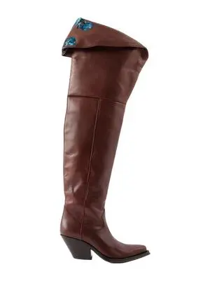 Chloé Azelan Embroidered Leather Over-the-knee Boots - Brown
