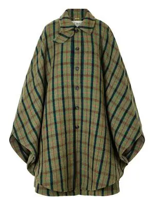Chloé Checked Wool And Cotton-blend Cape - Green