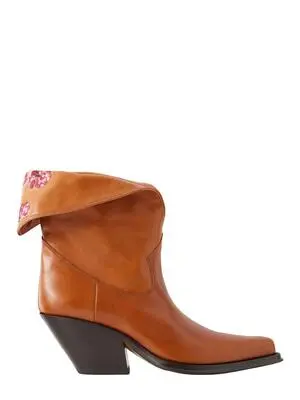 Chloé Azelan Embroidered Ankle Boots - Brown