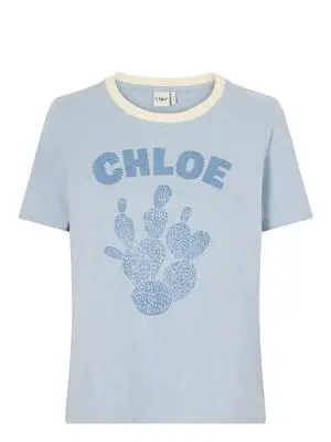 Chloé Printed Cotton-jersey T-shirt - Blue
