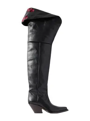 Chloé Azelan Embroidered Leather Knee Boots - Black