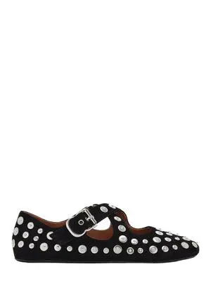 Alaïa Criss-cross Studded Suede Flats - Black