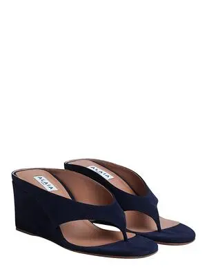 Alaïa Suede Thong Wedge Sandals - Blue