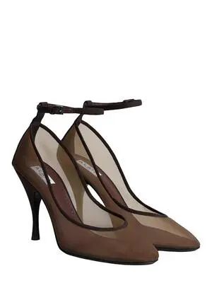 Alaïa ALAÏA Sheer Tulle Pumps With Ankle Strap Brown