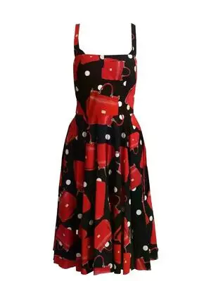 DOLCE & GABBANA Dolce & Gabbana Black Polka Dot Handbag Print Midi Dress