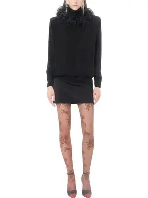 Valentino Garavani Feather-trimmed Silk Georgette Mini Dress - Black