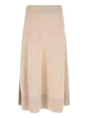 Agnona Knitted Flared Cashmere Midi Skirt - Neutrals