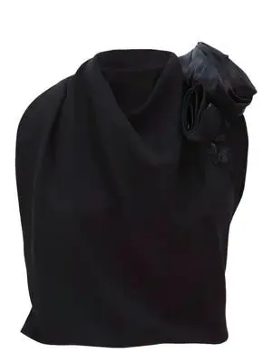 GEMY MAALOUF Floral-appliqué Draped High Neck Sleeveless Top - Black