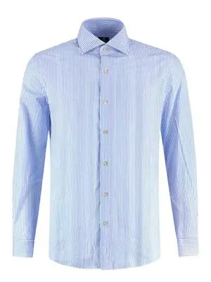 LUIGI BORRELLI Vertical-stripe Long-sleeve Shirt - Blue