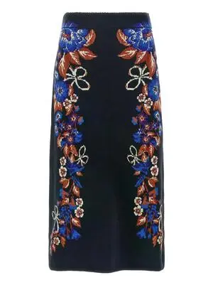Farm Rio FARM RIO Bow Garden Knit Midi Skirt Black