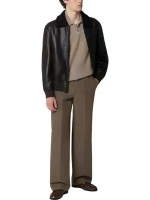 SALVATORE SANTORO Shearling Collar Leather Bomber Jacket - Brown