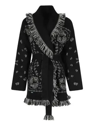 Alanui Bandana Jacquard-knit Fringed Cardigan - Black