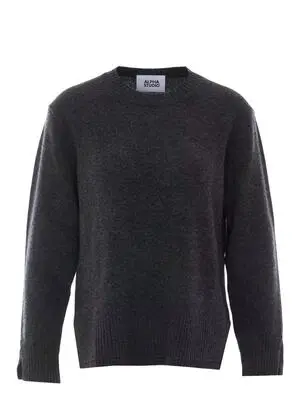 Alpha Studio Crew Neck Long Sleeve Sweater - Grey