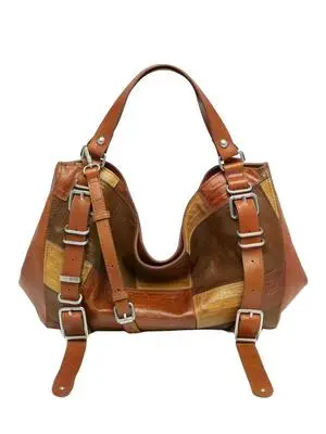 DIESEL® D-one Medium Top-handle Bag In Patchwork Leather - Brown