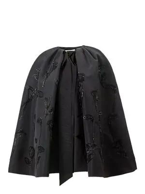 Carolina Herrera Silk Floral Embroidered Cape - Black