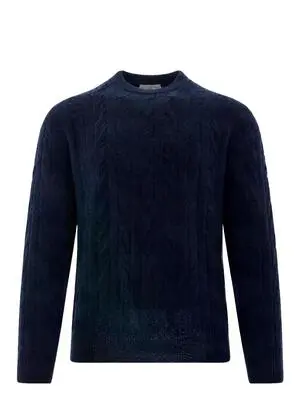BALLANTYNE Navy Cable-knit Crew Neck Sweater - Blue