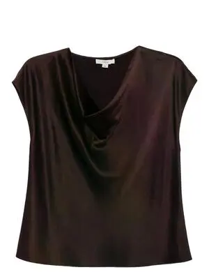Vince VINCE Cowl-Neck Silk Top Brown