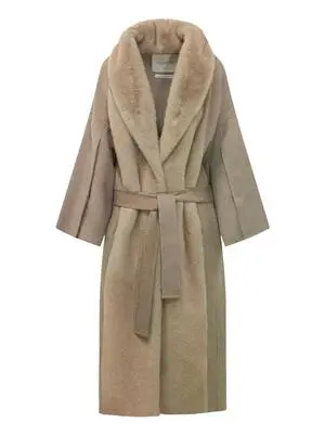 VALENTINI 1972 Faux-fur Trim Belted Coat - Brown