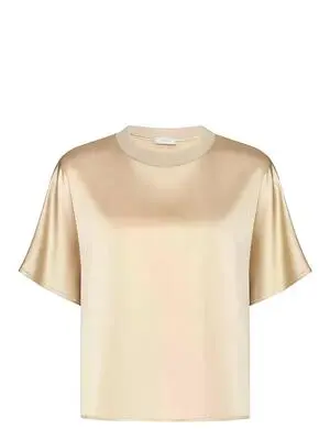 Peserico Satin Kimono-Sleeve Blouse Neutrals