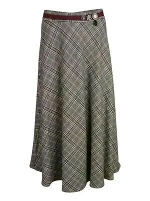 Max Mara Checked Virgin Wool A-line Midi Skirt - Blue
