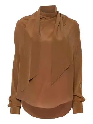 PETAR PETROV Pussy-bow Silk Blouse - Brown