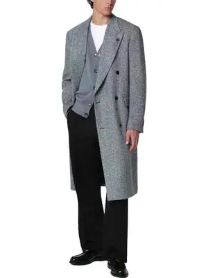 LARDINI Herringbone Double-breasted Wool Coat - Grey