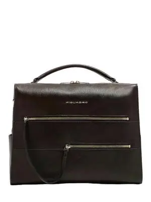 PIQUADRO Dark Pebbled Grain Logo Laptop Bag - Brown