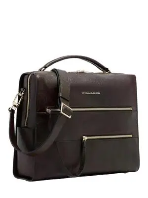 PIQUADRO Dark Pebbled Grain Logo Laptop Bag - Brown