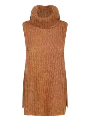 Herno Herno Ribbed Knit Roll Neck Sleeveless Sweater Brown