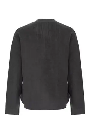Emporio Armani Ribbed Cardigan With Embroidered Logo - Grey