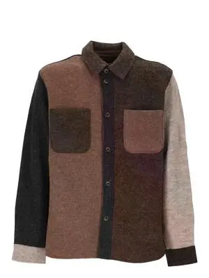 LES DEUX Colour-block Wool Overshirt - Brown