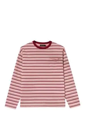 TOUT A COUP Horizontal Stripe Crewneck Long Sleeve T-shirt - Pink