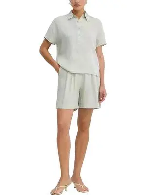 BENETTON Benetton Short Sleeve Linen Polo Shirt Green