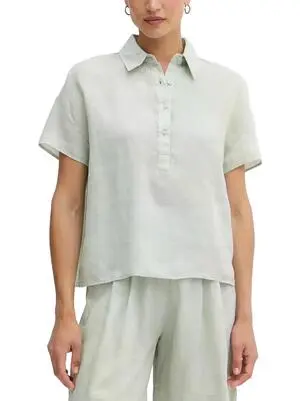 BENETTON Short Sleeve Linen Polo Shirt - Green