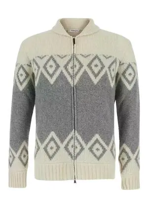 KANGRA Geometric Pattern Zip-up Cardigan - Grey