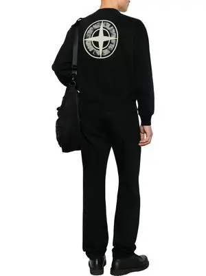 Stone Island Logo Print Crew Neck Sweater - Black