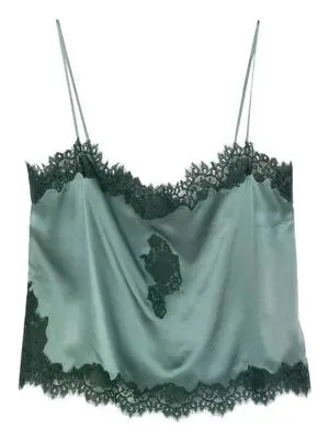 DÔEN Ava Laine Lace-trimmed Satin Top - Green