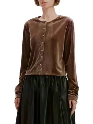 TOUT A COUP Velvet-effect Press-stud Blouse - Brown