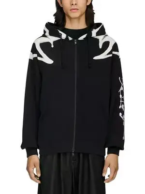 Y3 Graphic Print Zip-up Hoodie - Black